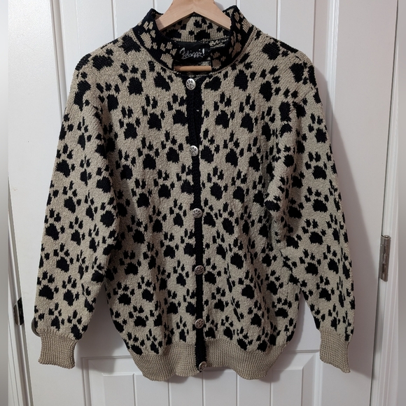 felizzi | Sweaters | Vintage Felizzi Knit Paw Print Cardigan Creamblack ...